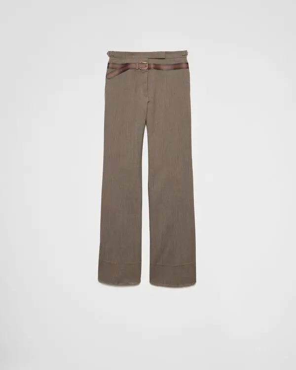 Prada Technical Wool Pants With Printed Belt - Clay Grey